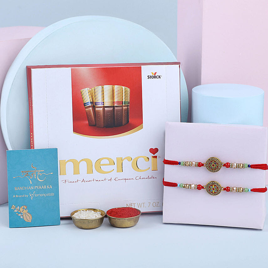 Order Sneh Pearly Meenakari Rakhi Set & Merci Online | Same-Day ...