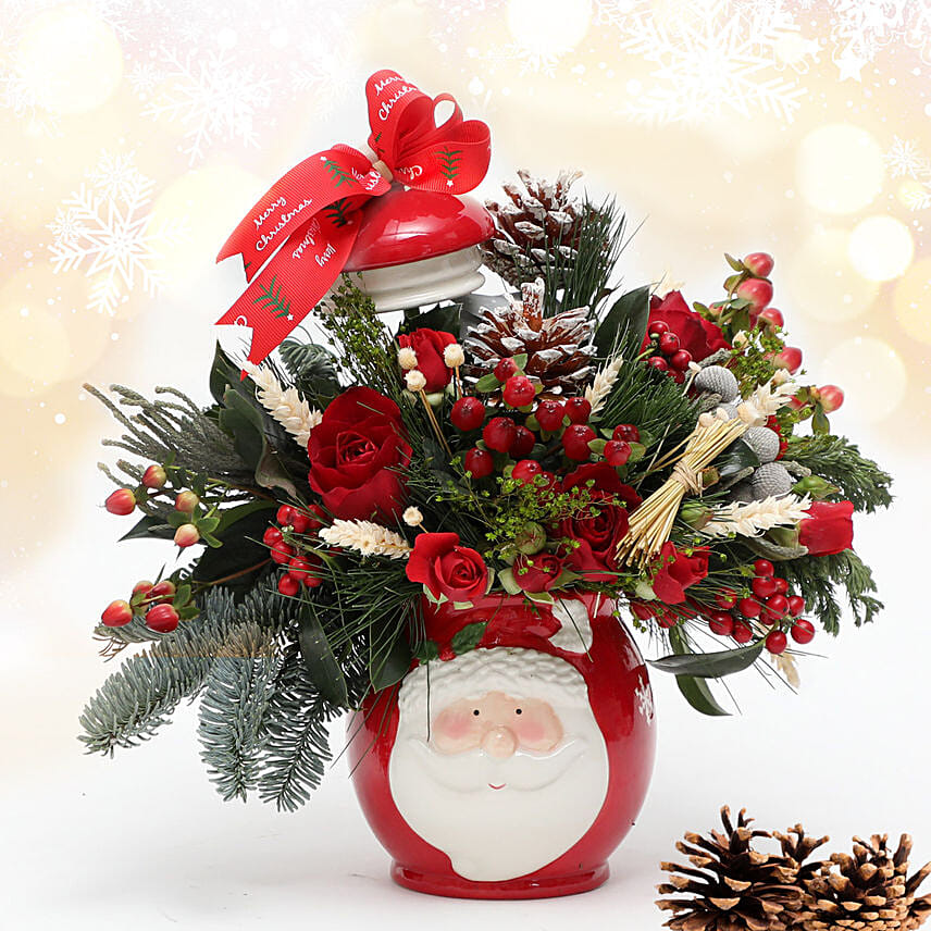 Order Xmas Flower Arrangement in Santa Pot Online | Same-Day Delivery ...