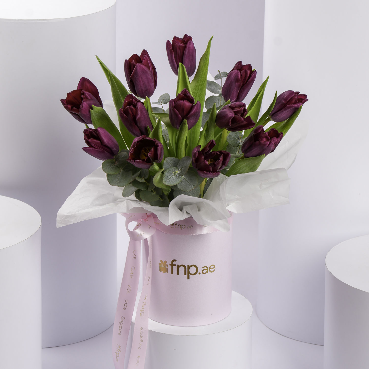 Order Luxury Purple Tulips In Pink Box Online | Same-Day Delivery UAE ...